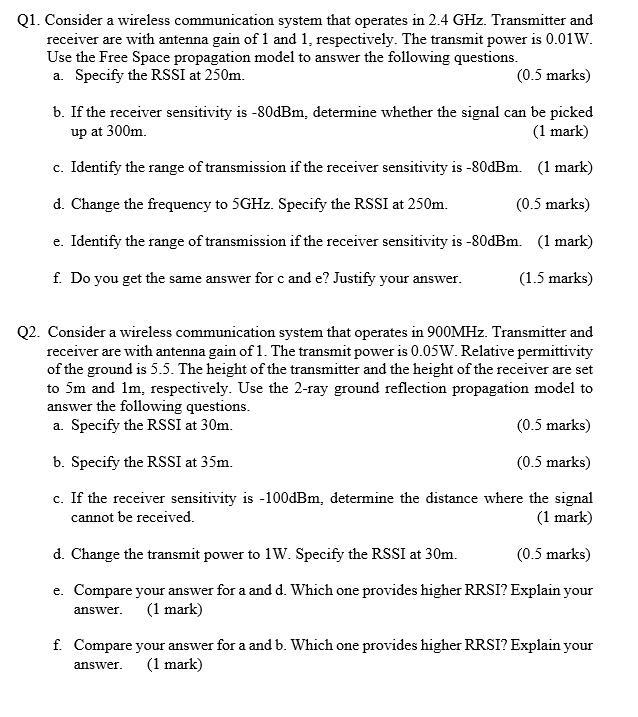 Solved Q1. Consider a wireless communication system that | Chegg.com
