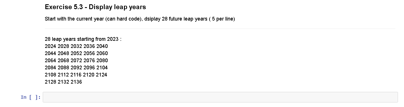 Solved Exercise 5.3 - Display leap years Start with the | Chegg.com