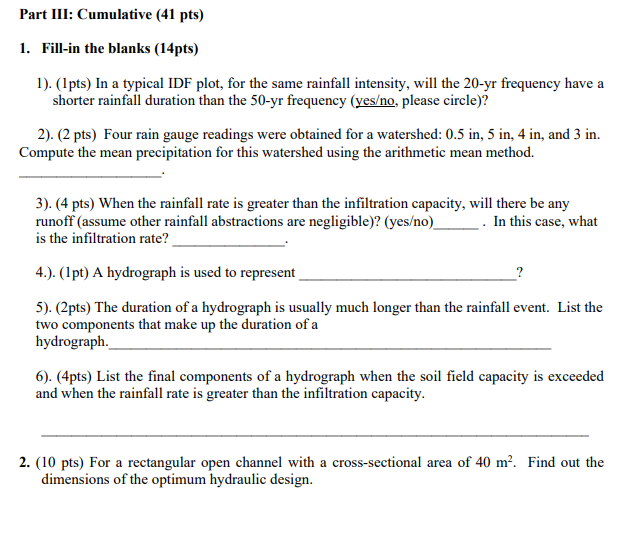 Solved Part III: Cumulative (41 ﻿pts)Fill-in the blanks | Chegg.com