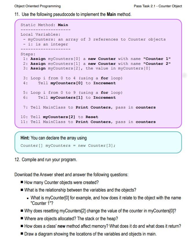 Solved Pass Task 2.1 - Counter Object Object Oriented | Chegg.com