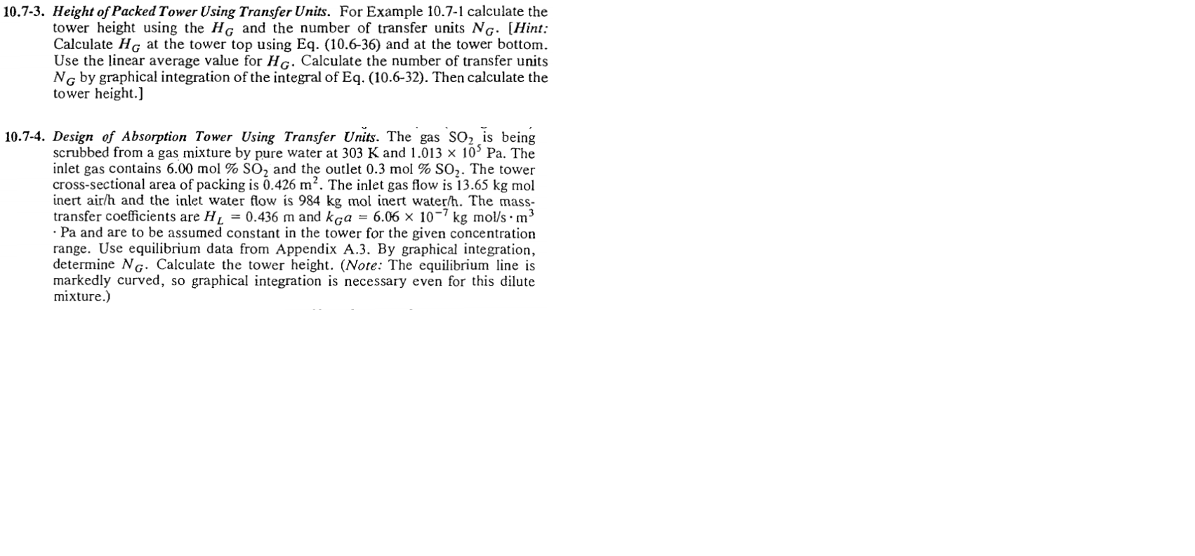 10.7-3. Height of Packed Tower Using Transfer Units. | Chegg.com