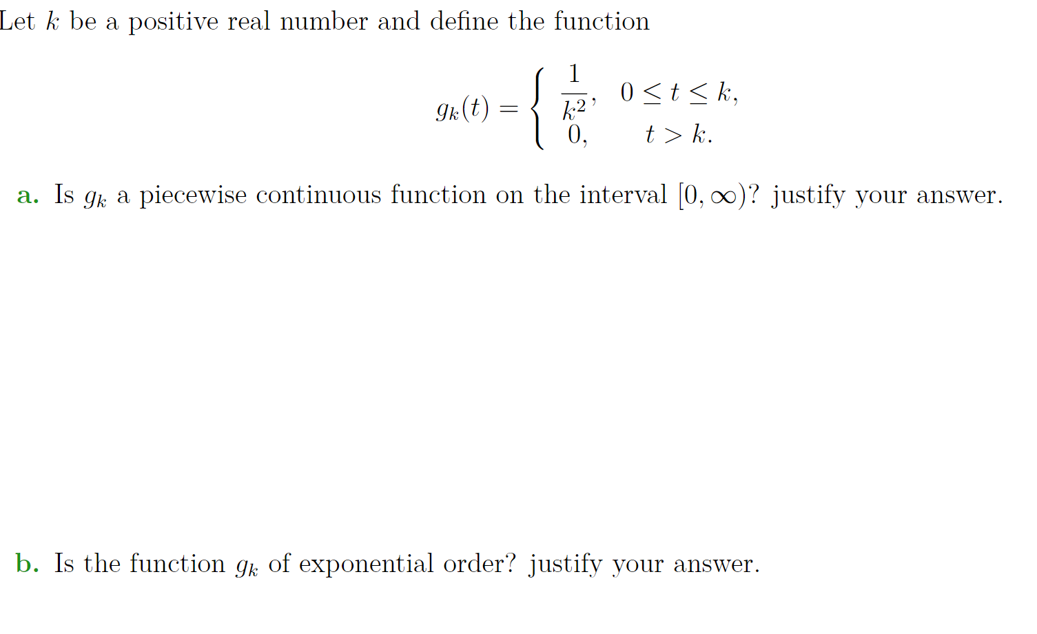 Solved Let k be a positive real number and define the | Chegg.com