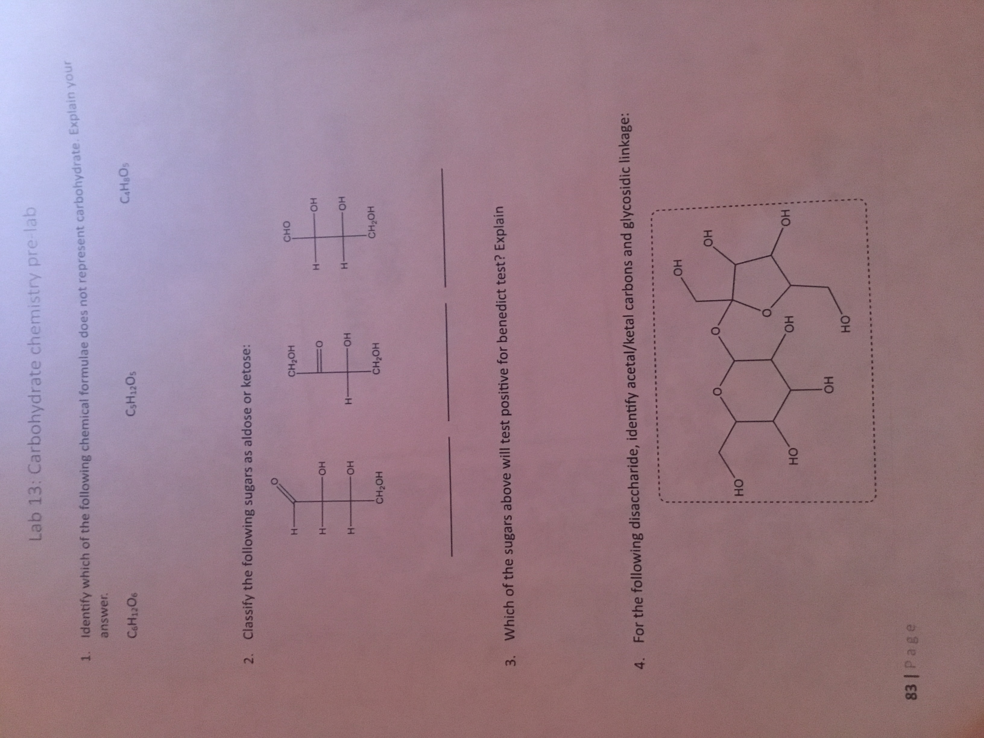 Solved Lab 13: Carbohydrate chemistry pre-lab 1. Identify | Chegg.com