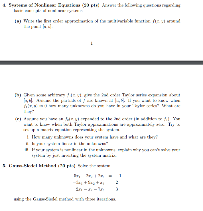 Solved Systems of Nonlinear Equations (20 pts) Answer the | Chegg.com