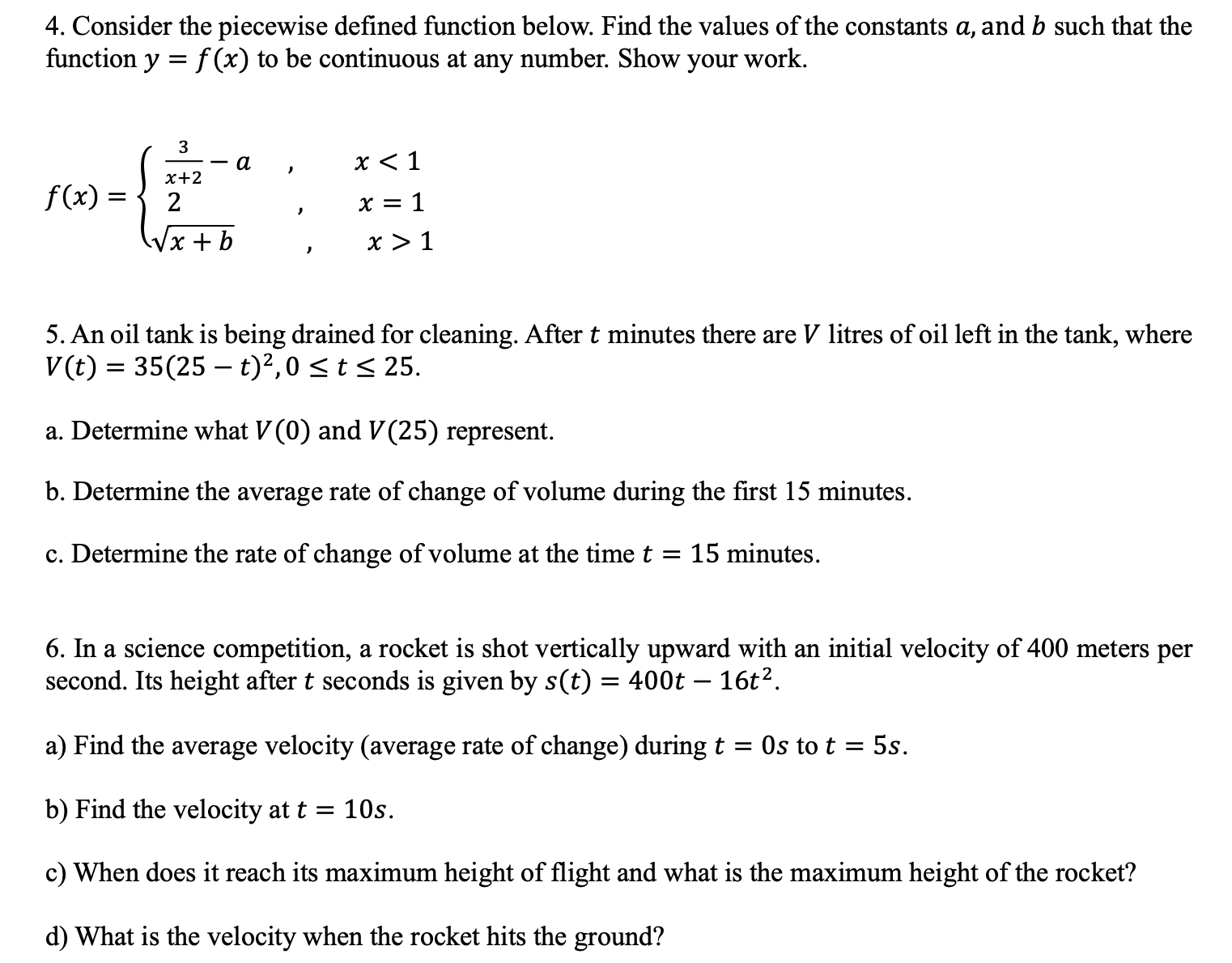 Solved 4. Consider the piecewise defined function below. | Chegg.com
