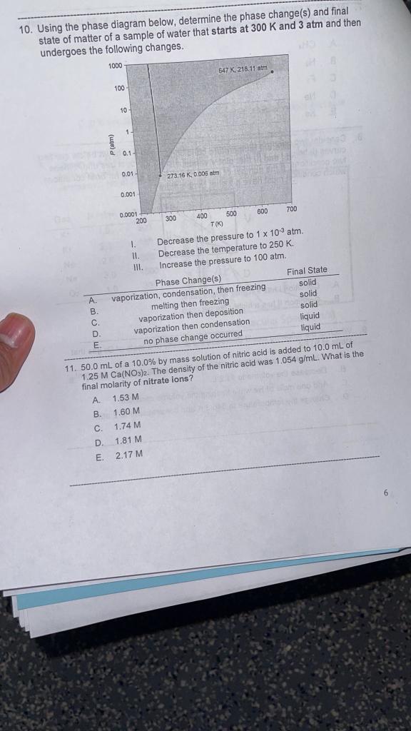 Solved 10. Using the phase diagram below, determine the | Chegg.com