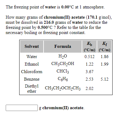 Solved The freezing point of water is 0.00°C at 1 | Chegg.com