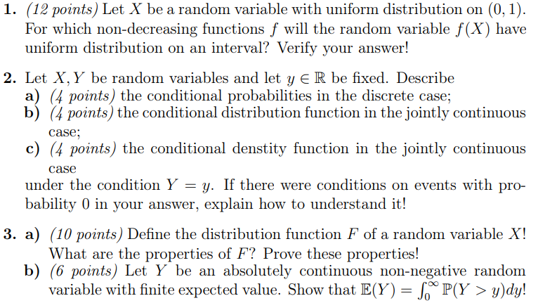 Solved 1. (12 points) Let X be a random variable with | Chegg.com