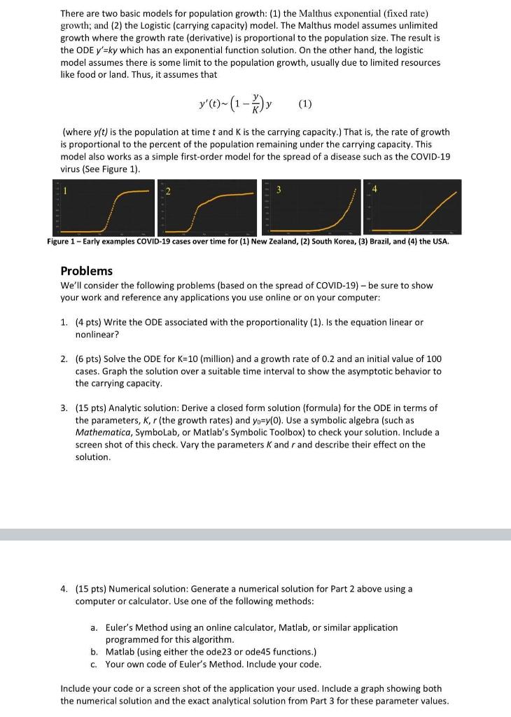 There are two basic models for population growth: (1) | Chegg.com