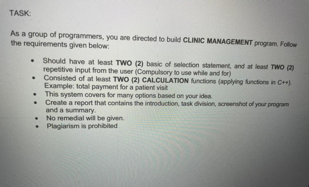Solved TASK: As a group of programmers, you are directed to | Chegg.com