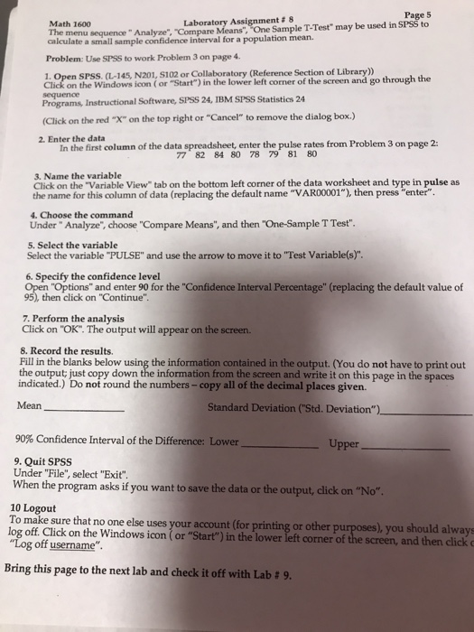 Solved Page 5 Laboratory Assignment 8 Math 1600 calculate a | Chegg.com