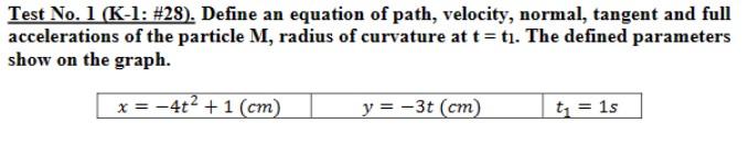 Solved Test No. 1 (K-1: \#28). Define an equation of path, | Chegg.com