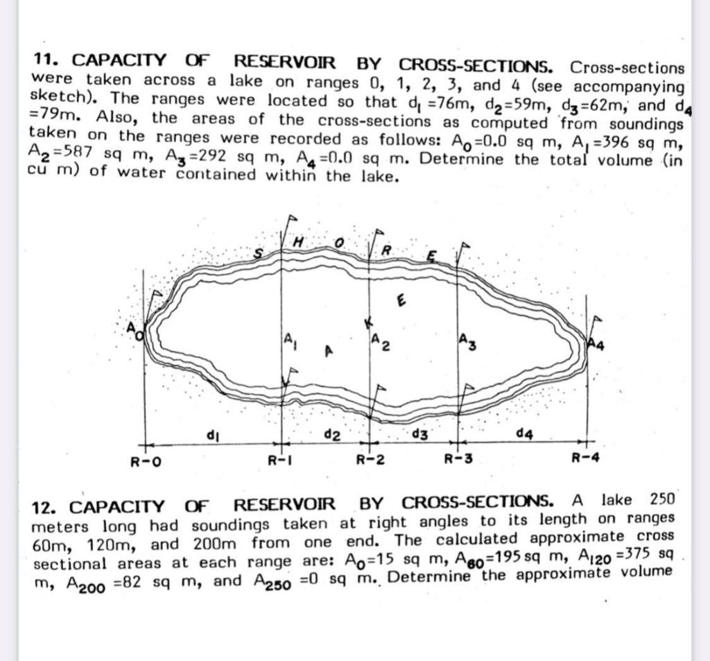 Solved 11. CAPACITY OF RESERVOIR BY CROSS-SECTIONS. | Chegg.com