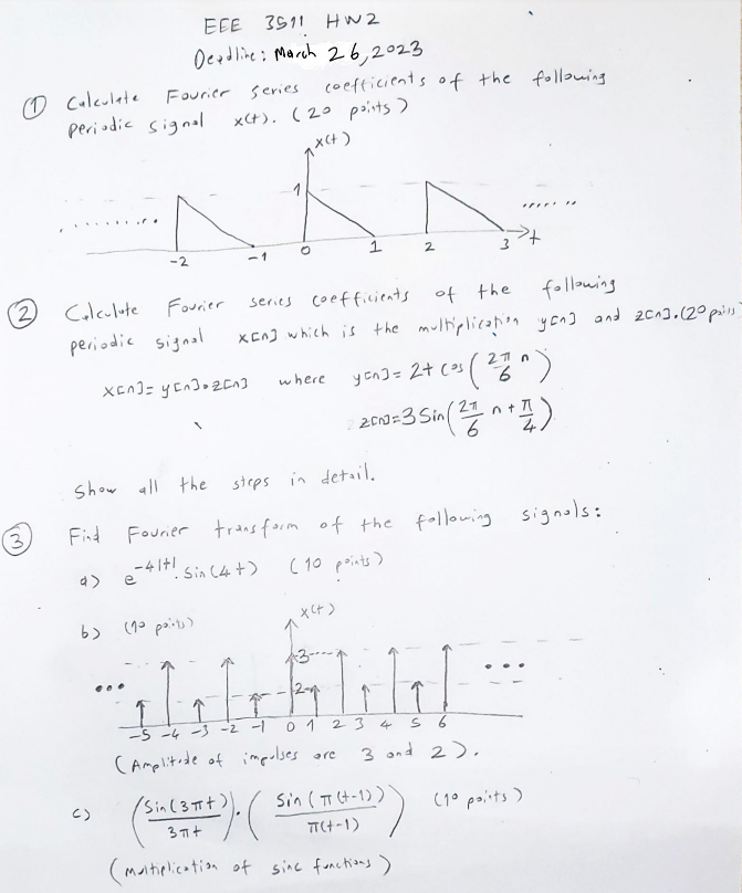Solved EEE 3511 HN2 De?dine: March 26,2023 (1) Culculate | Chegg.com