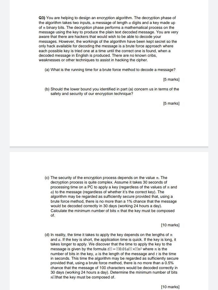 Q3) You are helping to design an encryption | Chegg.com