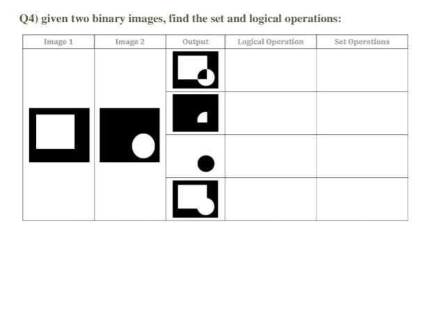 Solved Q4) given two binary images, find the set and logical | Chegg.com