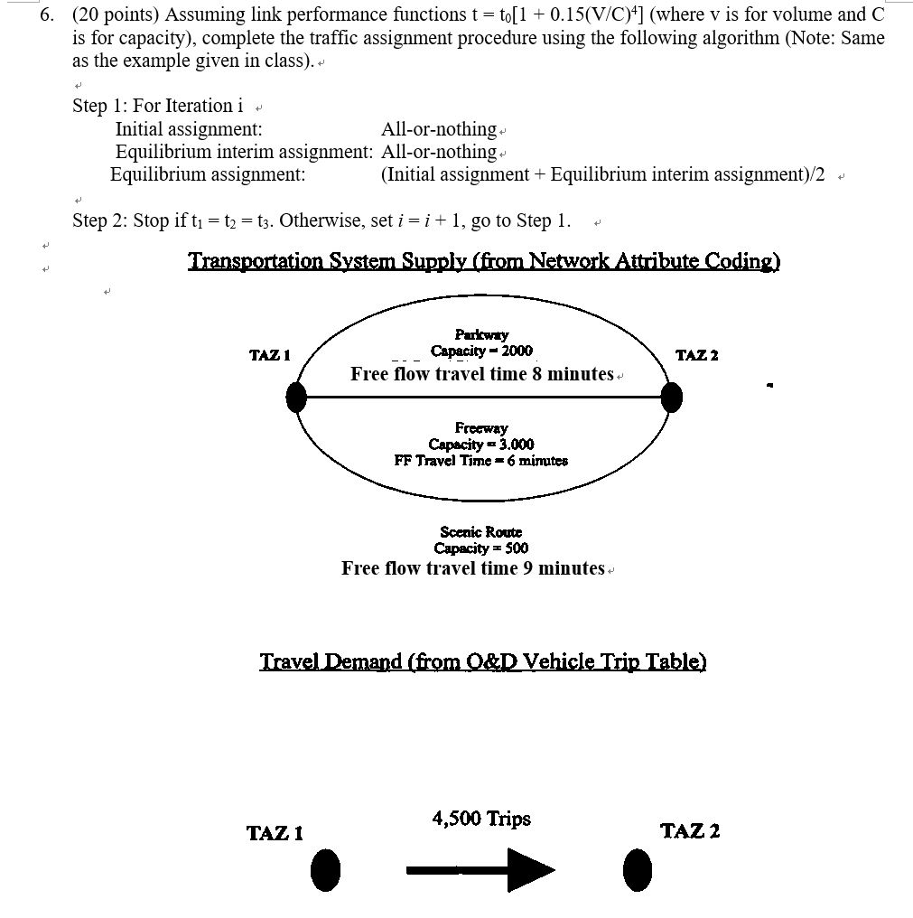 6. (20 points) Assuming link performance functions t | Chegg.com