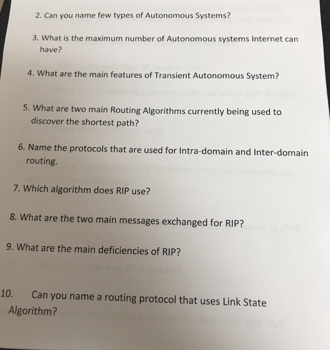 Solved 2. Can you name few types of Autonomous Systems? 3. | Chegg.com