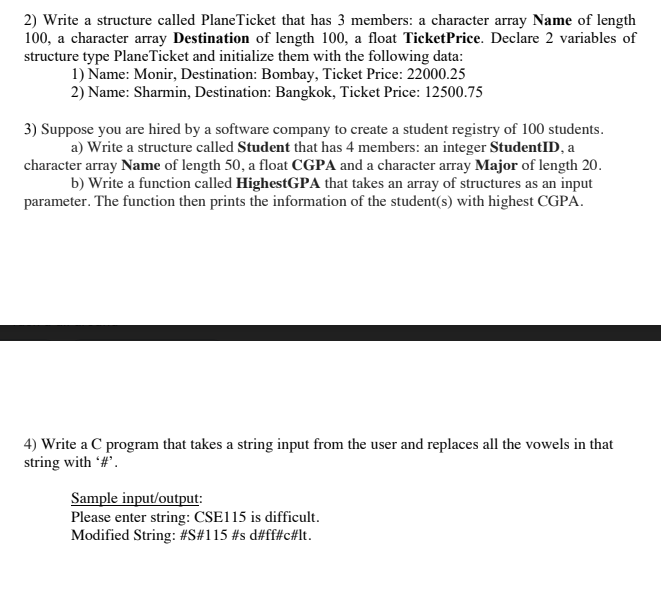 Solved 2) Write a structure called Plane Ticket that has 3 | Chegg.com