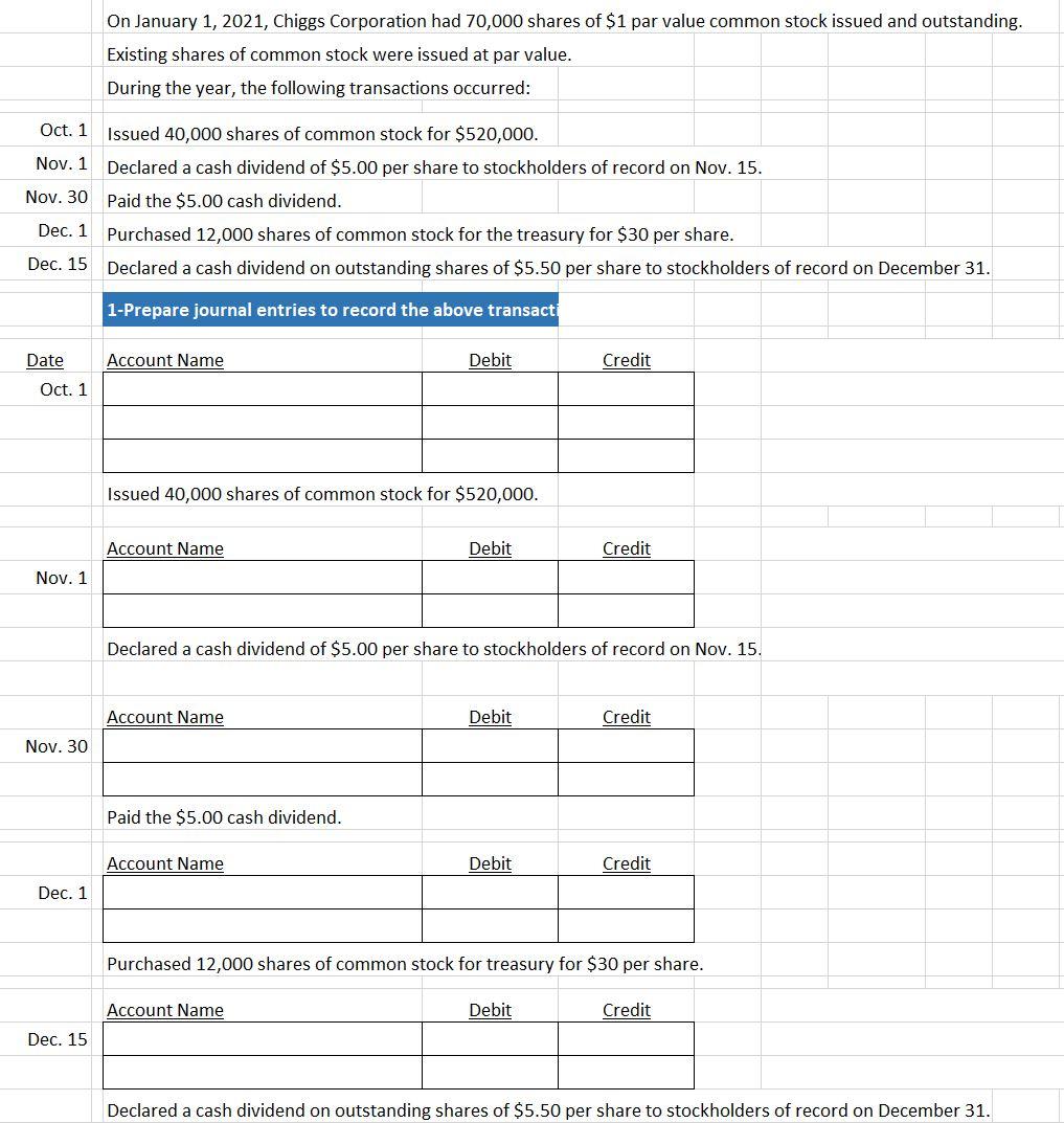 Solved On January 1, 2021, Chiggs Corporation had 70,000 | Chegg.com