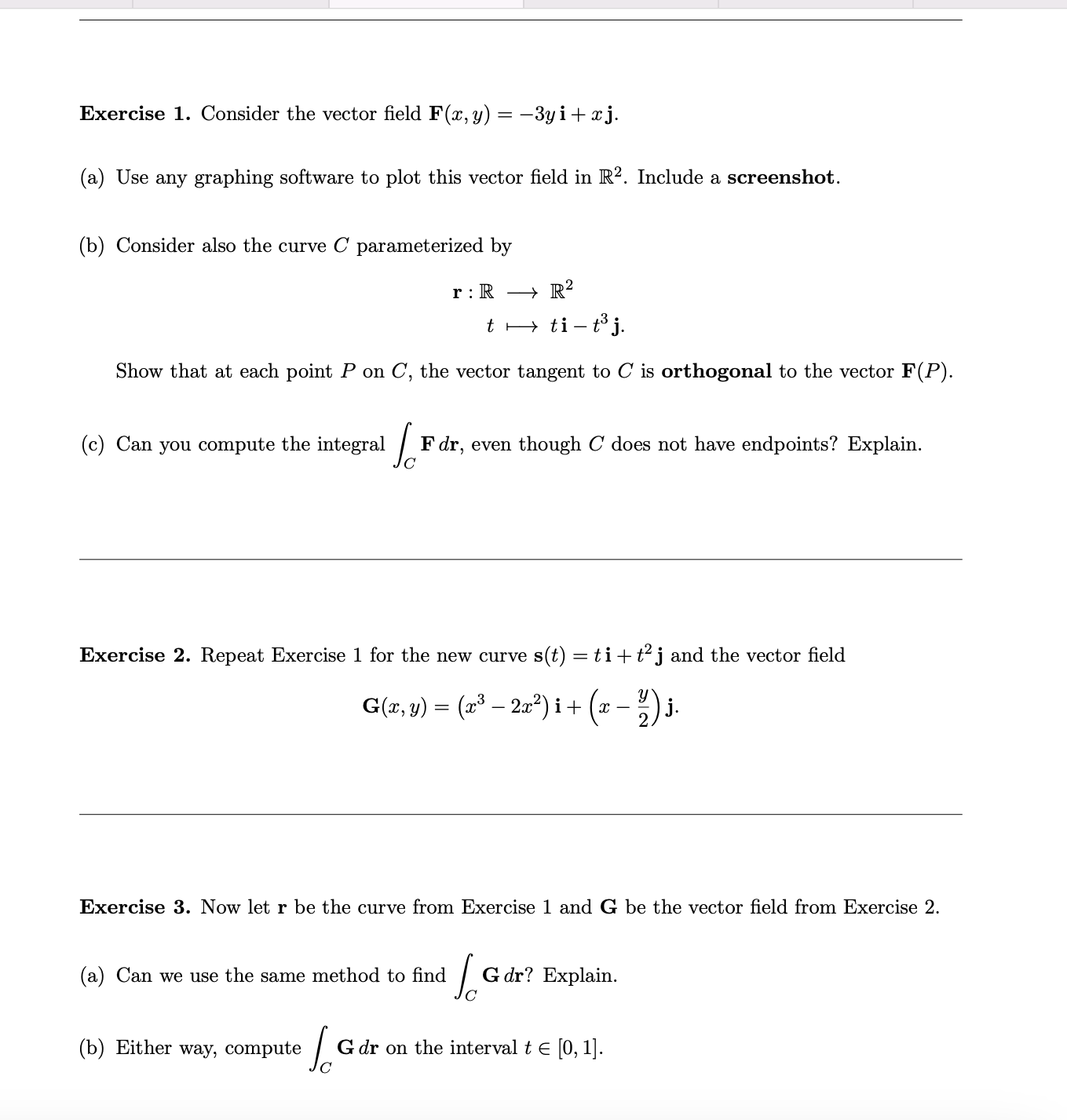 Solved Exercise 1. ﻿Consider the vector field | Chegg.com