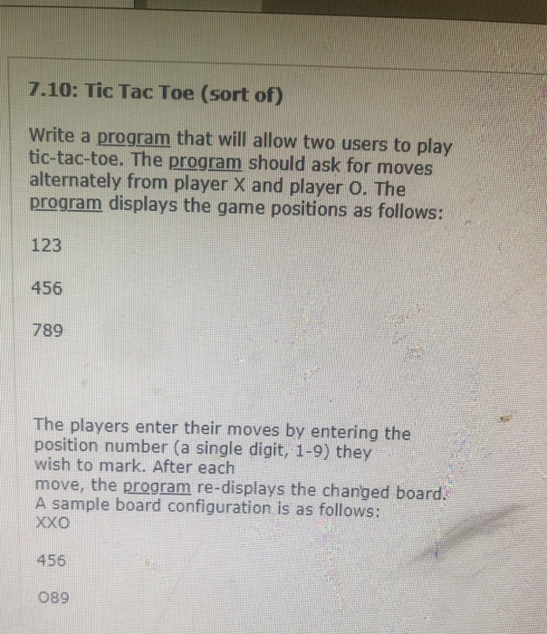 Solved 7 10 Tic Tac Toe Sort Of Write A Program That Will