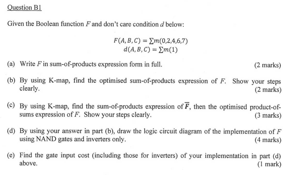 Solved Question B1Given the Boolean function F ﻿and don't | Chegg.com