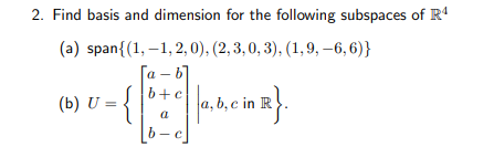 Solved 2. Find basis and dimension for the following | Chegg.com