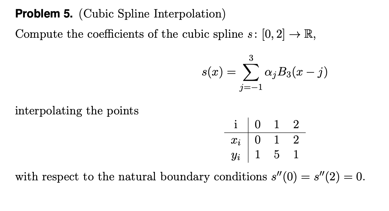 Solved Problem 5. (Cubic Spline Interpolation) Compute the | Chegg.com