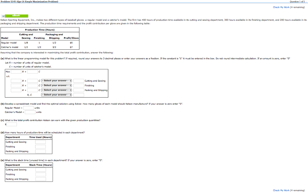 Problem 12-01 Algo (A Simple Maximization Check My | Chegg.com
