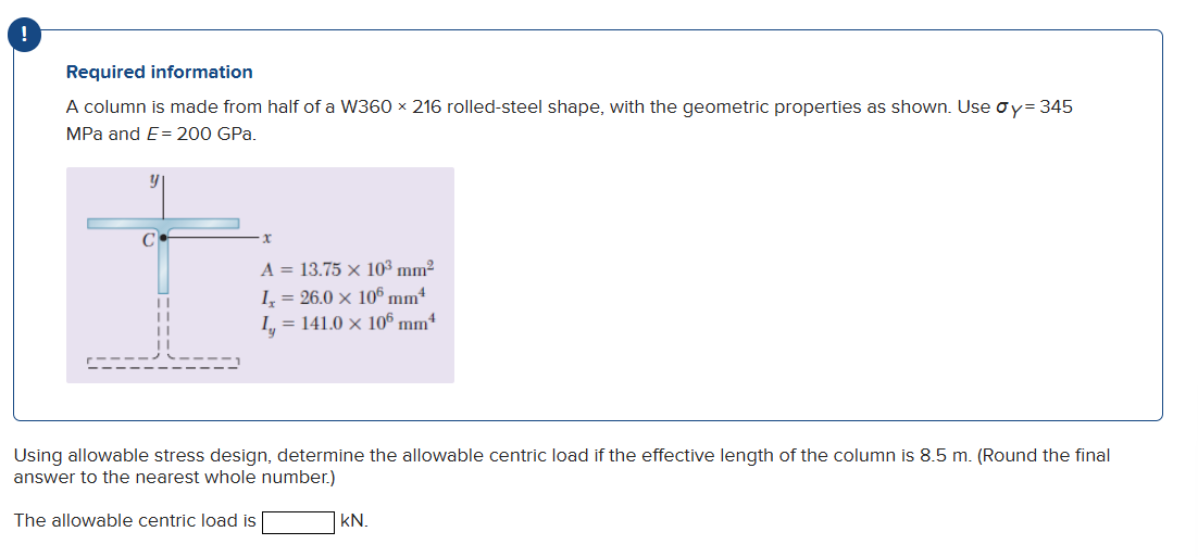 Solved !Required informationA column is made from half of a | Chegg.com