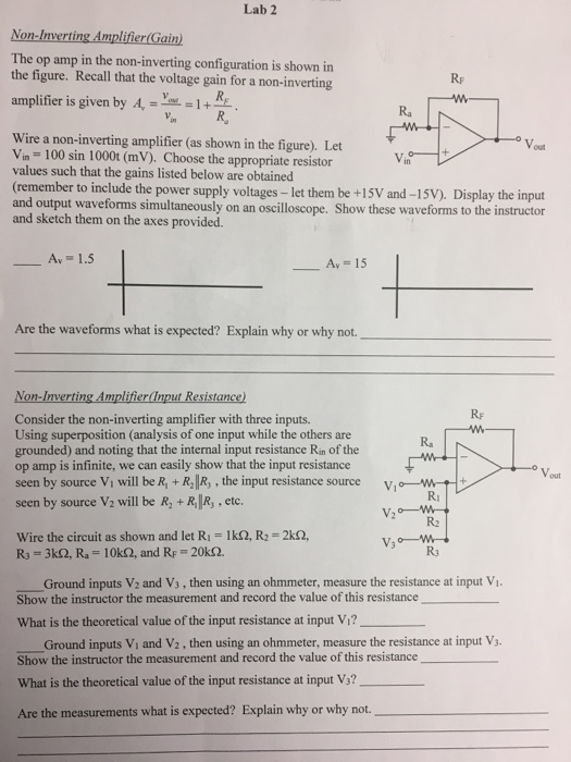 Lab 2 Non-Inverting Amplifier Gain) The op amp in the | Chegg.com