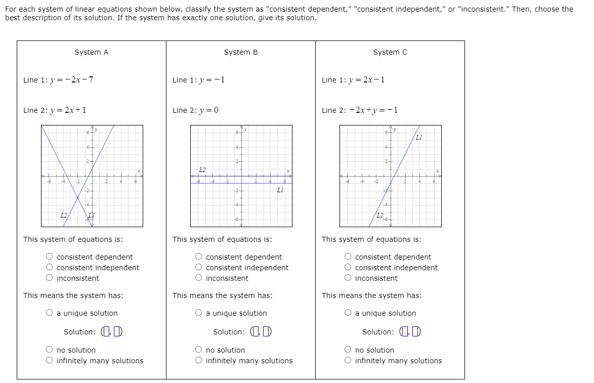 Solved For each system of linear equations shown below, | Chegg.com