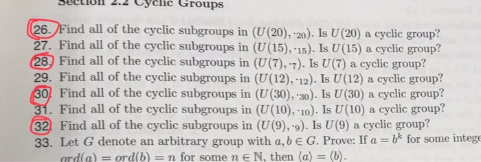 Solved SectioH 2.2 Cyclic Groups 6. Find all of the cyclic | Chegg.com Solved SectioH 2.2 Cyclic Groups 6. Find all of the cyclic | Chegg.com
