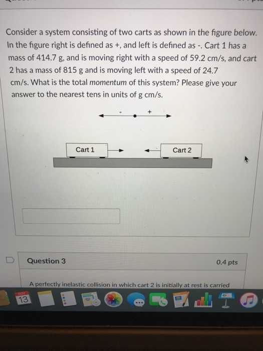 Solved Consider a system consisting of two carts as shown in | Chegg.com