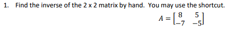 Solved 1. Find the inverse of the 2 x 2 matrix by hand. You | Chegg.com