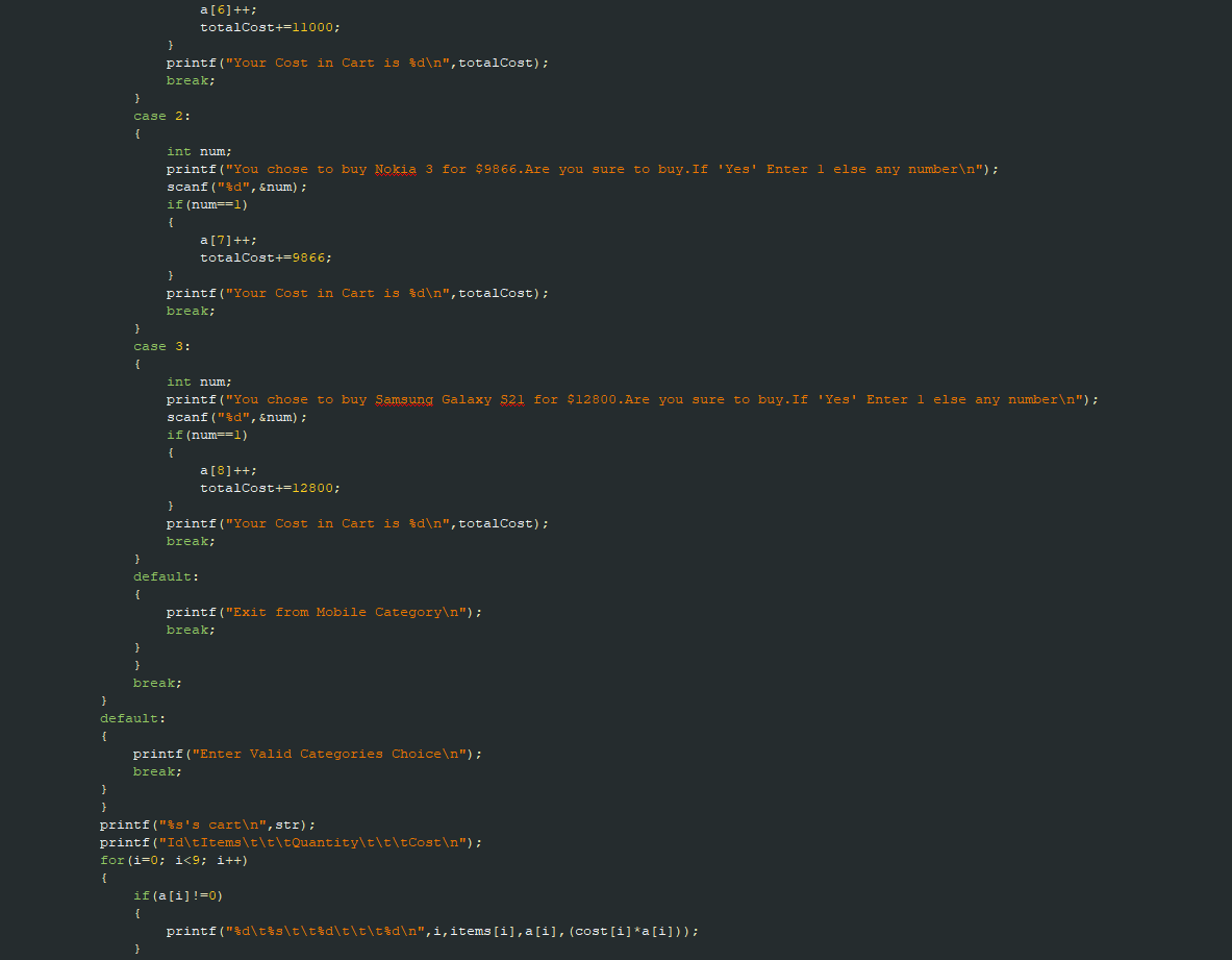 Solved Add call functions for item quantity, color, and | Chegg.com