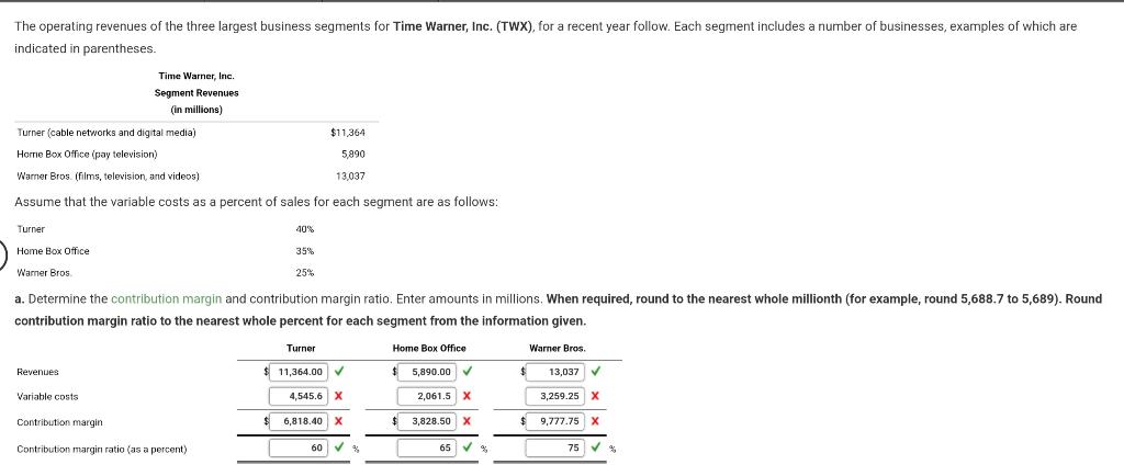 Solved The operating revenues of the three largest business | Chegg.com
