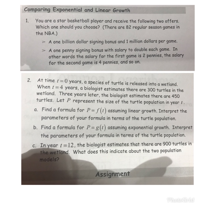 Solved Comparing Exponential and Linear Growth 1. You are a | Chegg.com