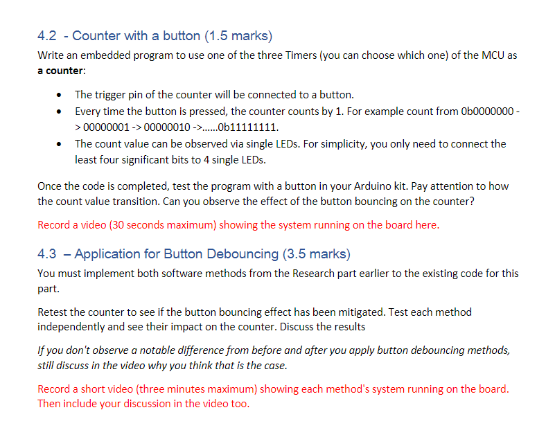 Solved 4.2 - Counter with a button (1.5 marks) Write an | Chegg.com