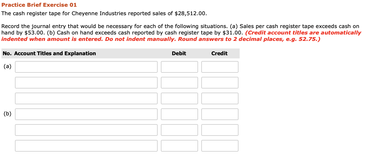Solved Practice Brief Exercise 01 The cash register tape for | Chegg.com