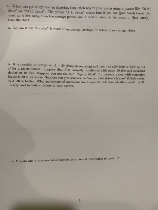 Solved 4.. When vision" or "20 15 vision". The phrase "A B | Chegg.com