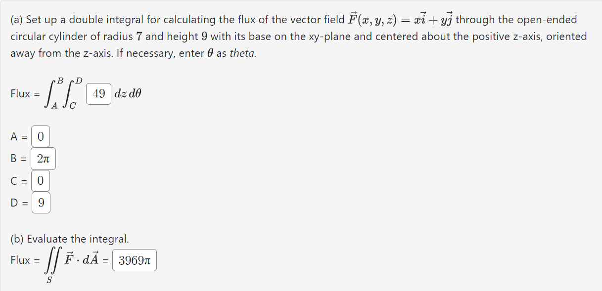 Solved (a) Set up a double integral for calculating the flux | Chegg.com