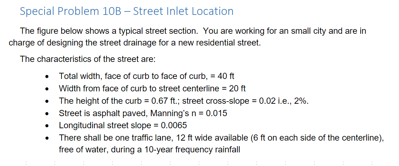 Solved Special Problem 10B - Street Inlet Location The | Chegg.com