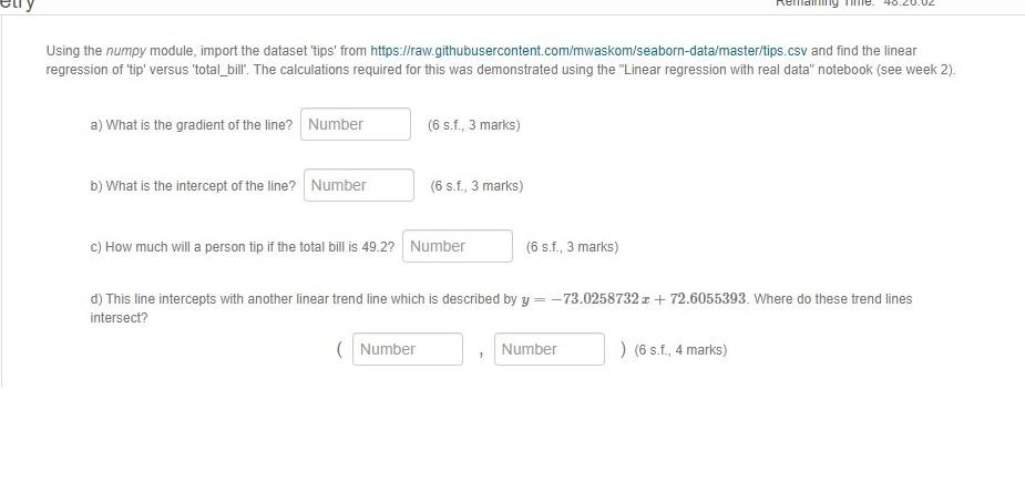 Using the numpy module, import the dataset tips' from | Chegg.com