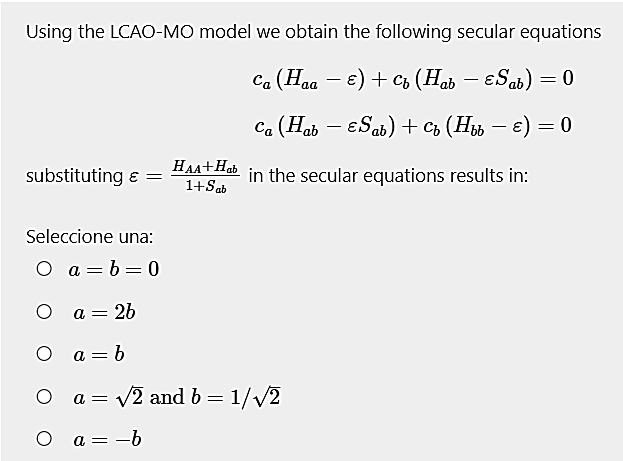 Solved Using the LCAO-MO model we obtain the following | Chegg.com