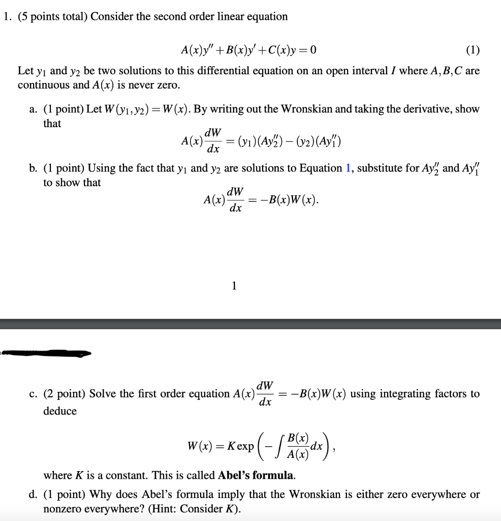 Solved 1 5 Points Total Consider The Second Order Linear Chegg