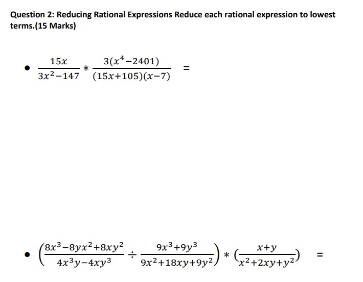 Solved Question 2: Reducing Rational Expressions Reduce each | Chegg.com