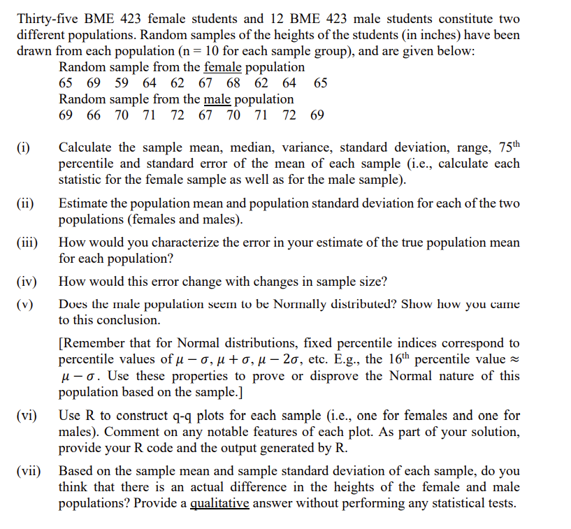 Solved Thirty-five BME 423 female students and 12 BME 423 | Chegg.com