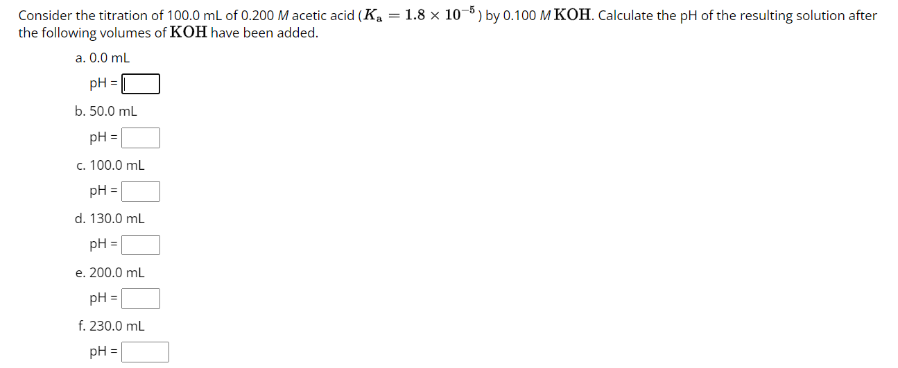 Solved Consider the titration of 100.0 mL of 0.200M acetic | Chegg.com